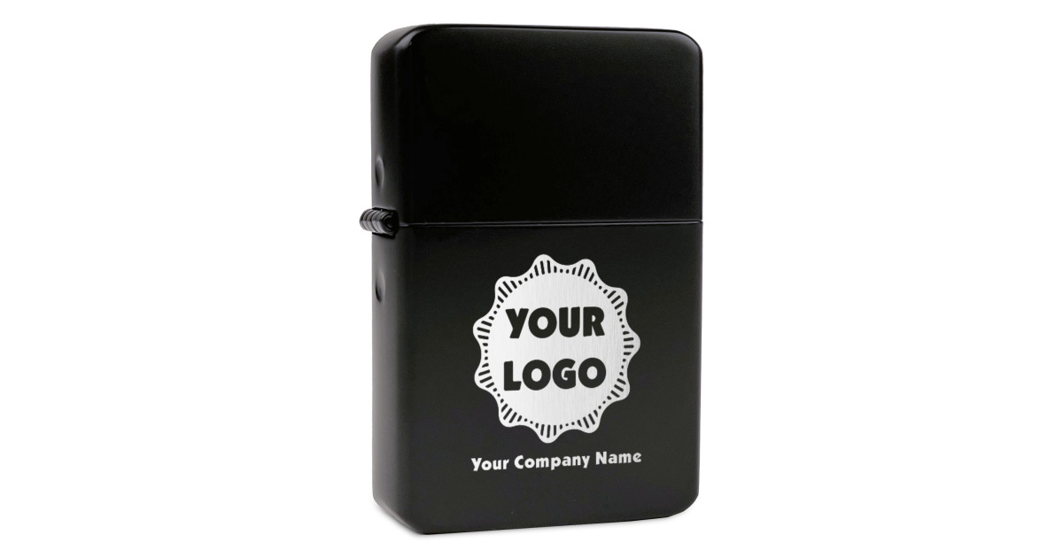 Custom Logo & Company Name Windproof Lighter - Black - Single-Sided ...