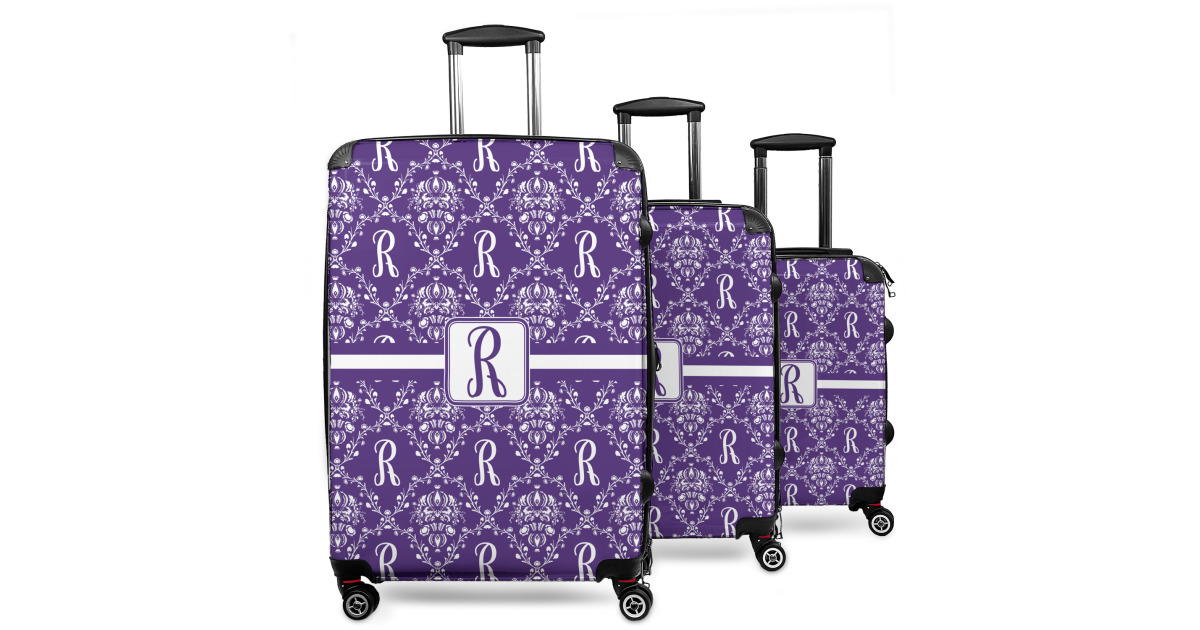 Custom Initial Damask 3 Piece Luggage Set - 20" Carry On, 24" Medium ...