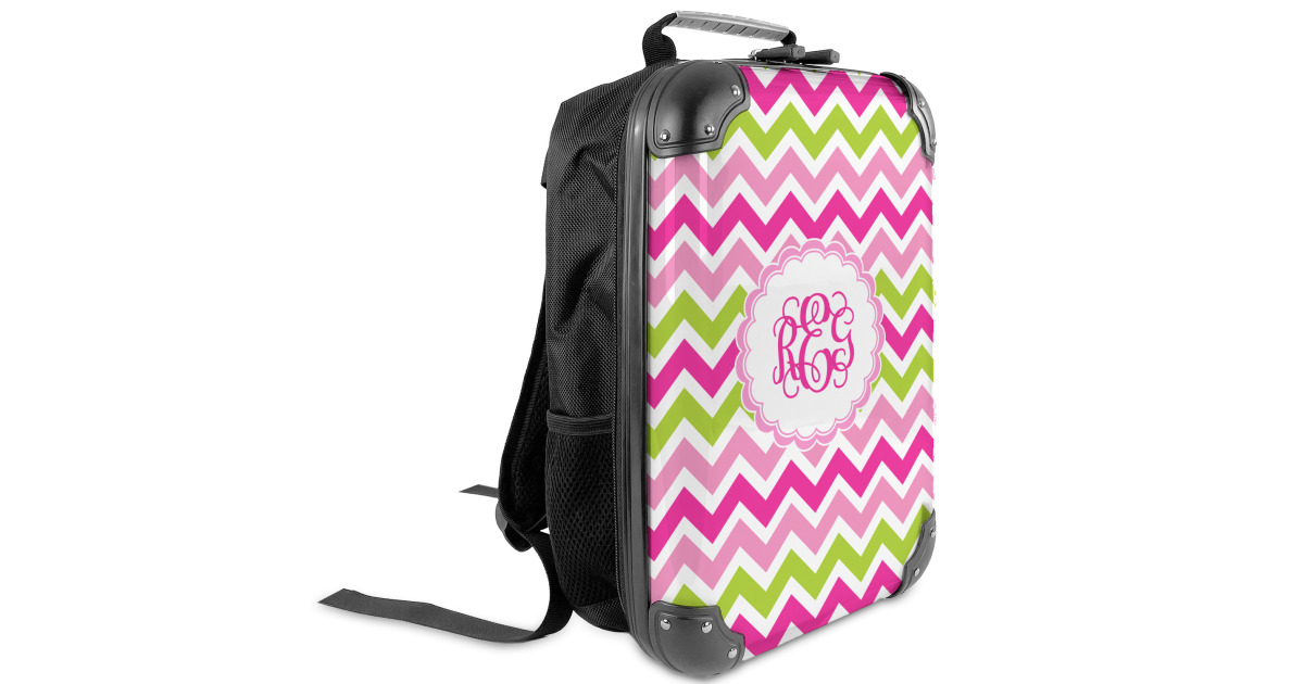 Custom Pink & Green Chevron Kids Hard Shell Backpack (Personalized ...