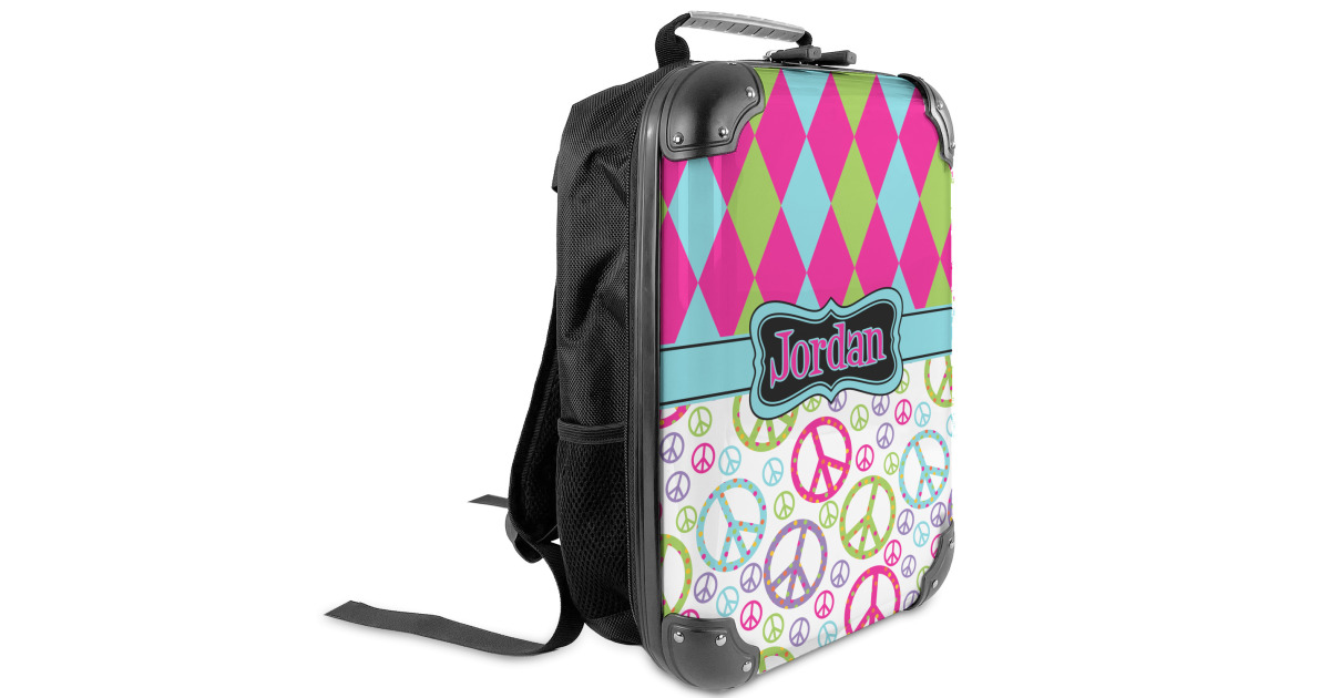 Custom Harlequin & Peace Signs Kids Hard Shell Backpack (Personalized ...