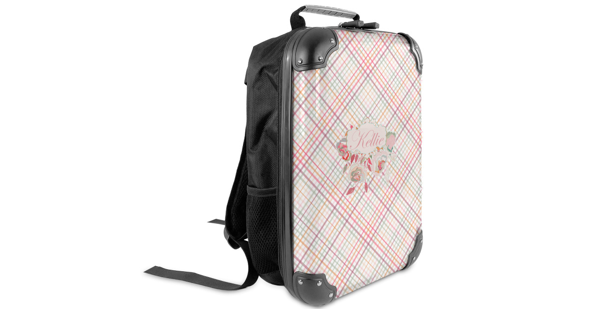 Custom Modern Plaid & Floral Kids Hard Shell Backpack (Personalized ...