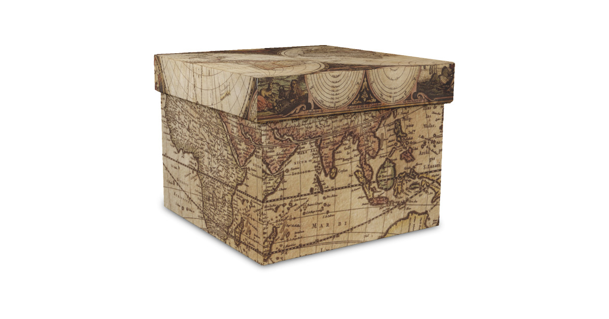 Custom Vintage World Map Gift Box with Lid - Canvas Wrapped - XX-Large ...
