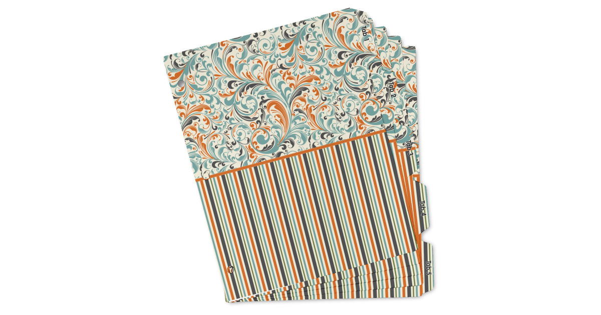 Custom Orange Blue Swirls & Stripes Binder Tab Divider Set ...