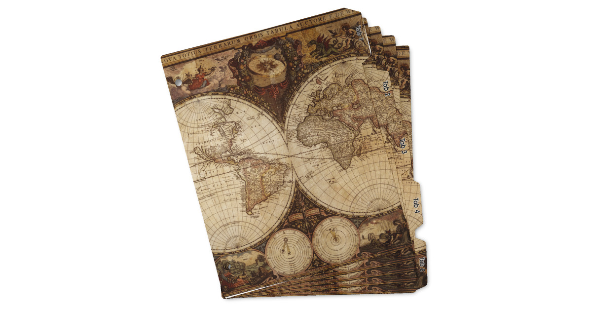 Custom Vintage World Map Binder Tab Divider - Set of 5 | YouCustomizeIt