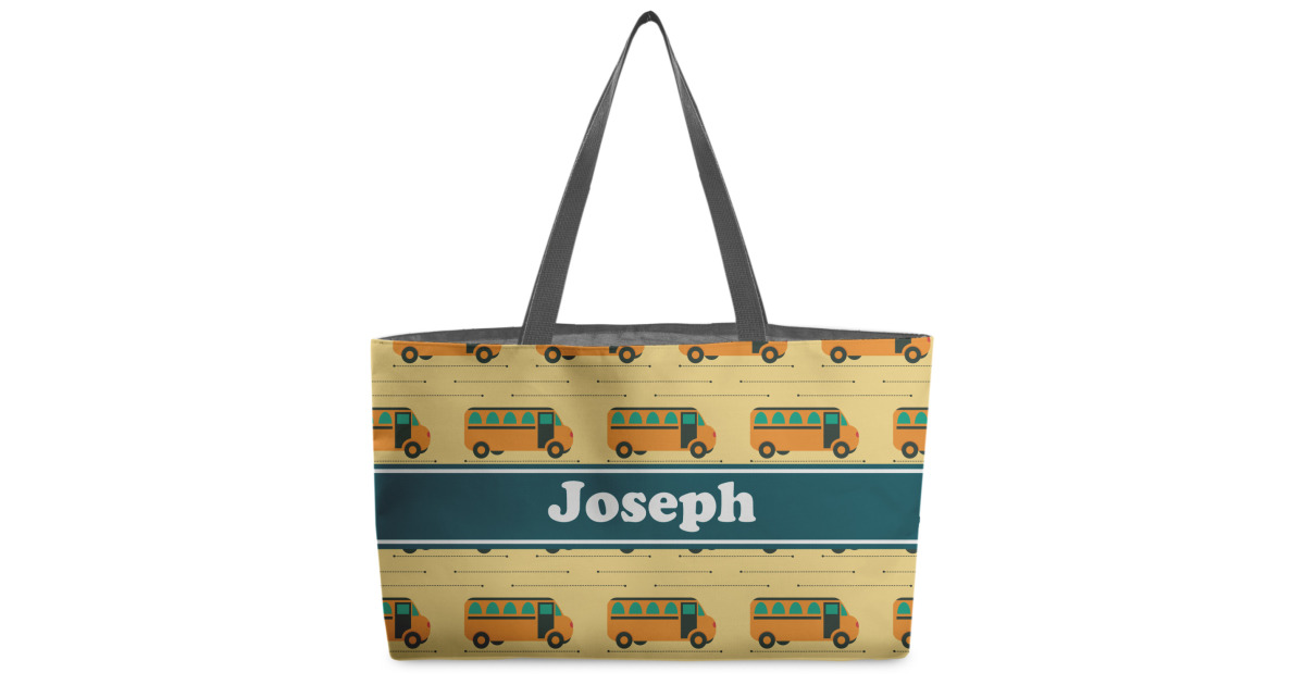 Custom School Bus Beach Totes Bag - w/ Black Handles (Personalized ...