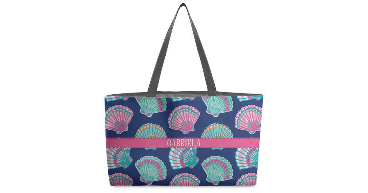 Custom Preppy Sea Shells Beach Totes Bag - w/ Black Handles ...