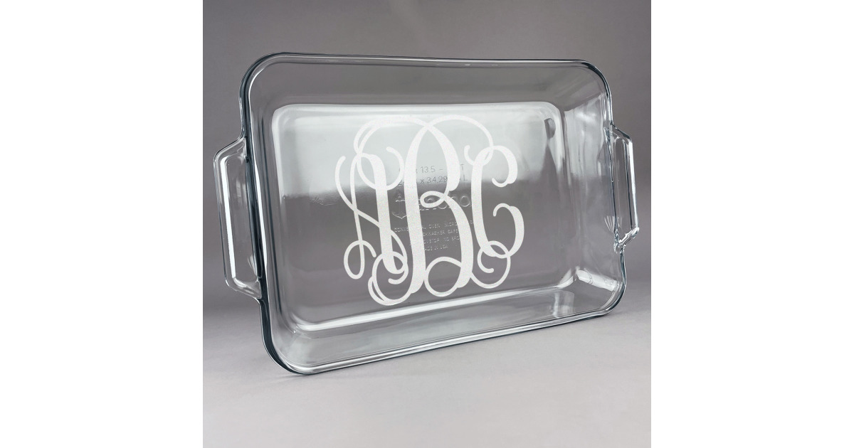 Custom Interlocking Monogram Glass Baking Dish with Truefit Lid - 13in ...