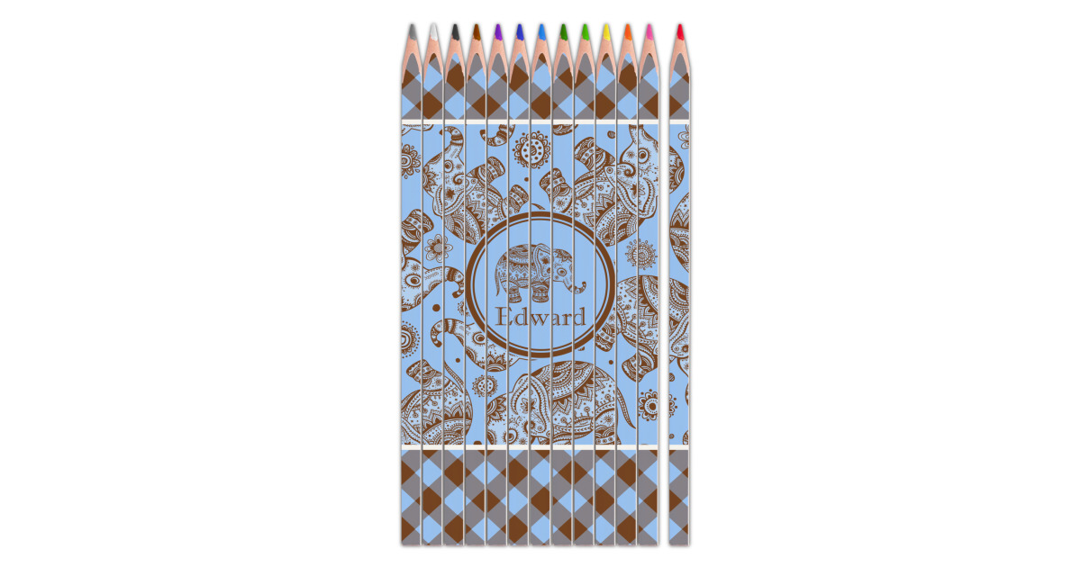 Custom Gingham & Elephants Colored Pencils (Personalized) | YouCustomizeIt
