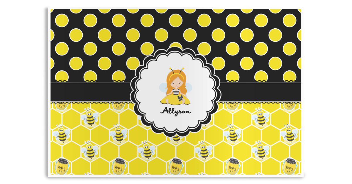 Custom Honeycomb, Bees & Polka Dots Disposable Paper Placemats ...