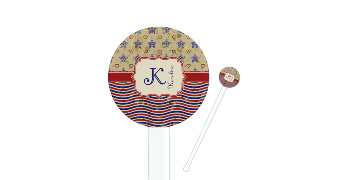 Custom Vintage Stars & Stripes Round Plastic Stir Sticks (Personalized ...