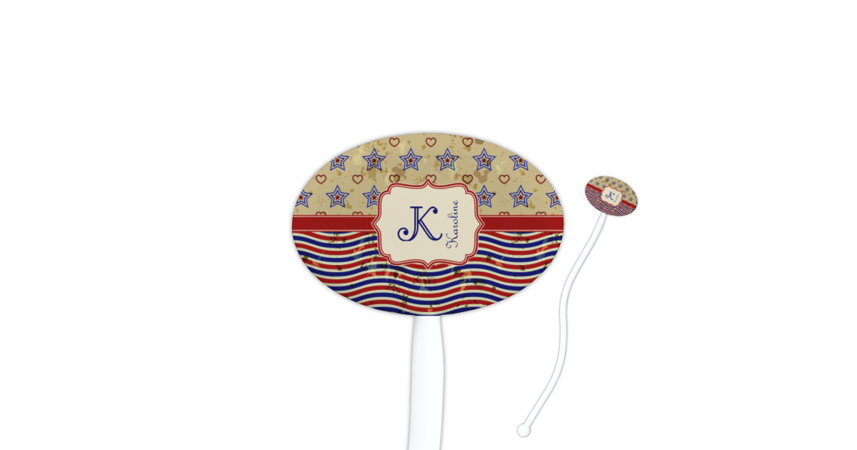 Custom Vintage Stars & Stripes Oval Plastic Stir Sticks (Personalized ...