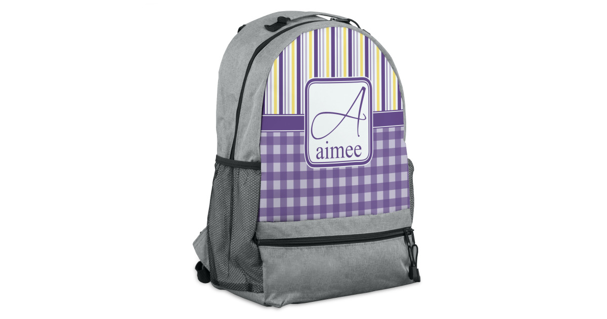Custom Purple Gingham & Stripe Backpack (Personalized) | YouCustomizeIt