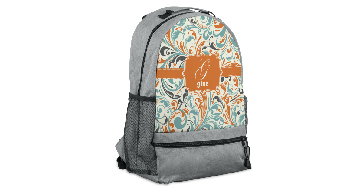 Custom Orange & Blue Leafy Swirls Backpack (Personalized) | YouCustomizeIt