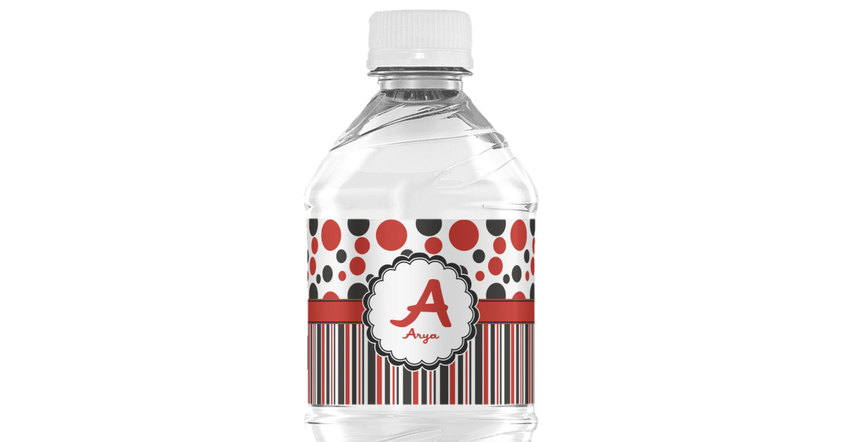 Custom Red & Black Dots & Stripes Water Bottle Labels - Custom Sized ...