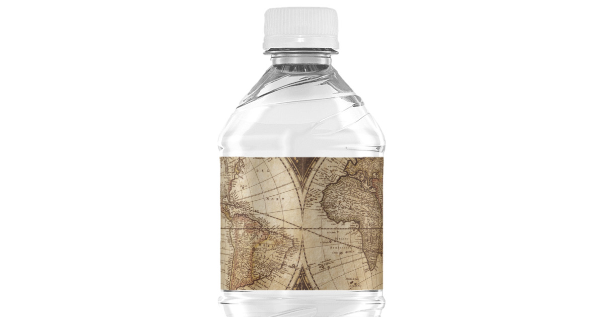 Custom Vintage World Map Water Bottle Labels - Custom Sized ...