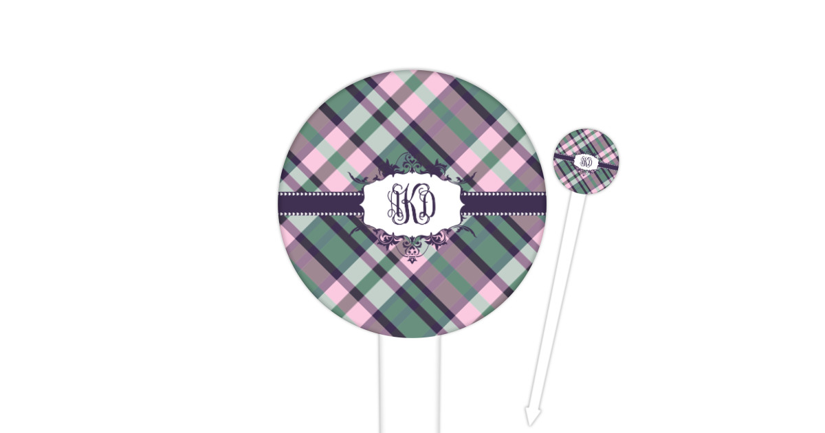 Custom Plaid with Pop Cocktail Picks - Round Plastic (Personalized ...