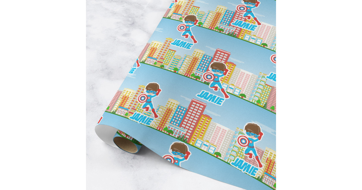 Custom Superhero in the City Wrapping Paper Roll - Medium - Matte ...