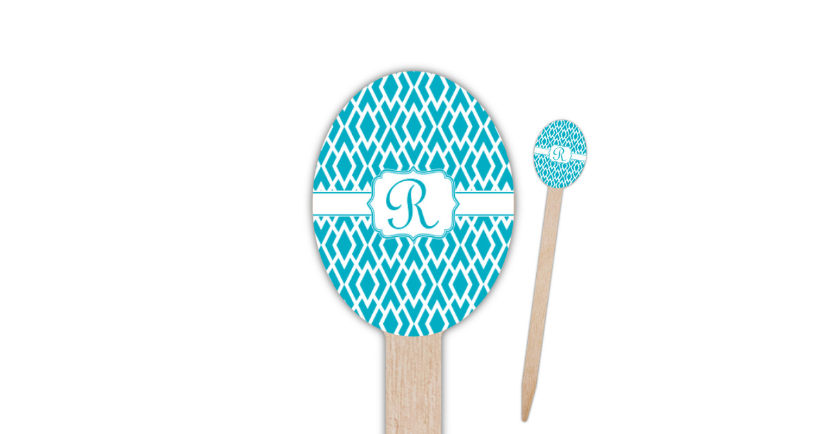 Custom Geometric Diamond Oval Wooden Food Picks - Double Sided ...