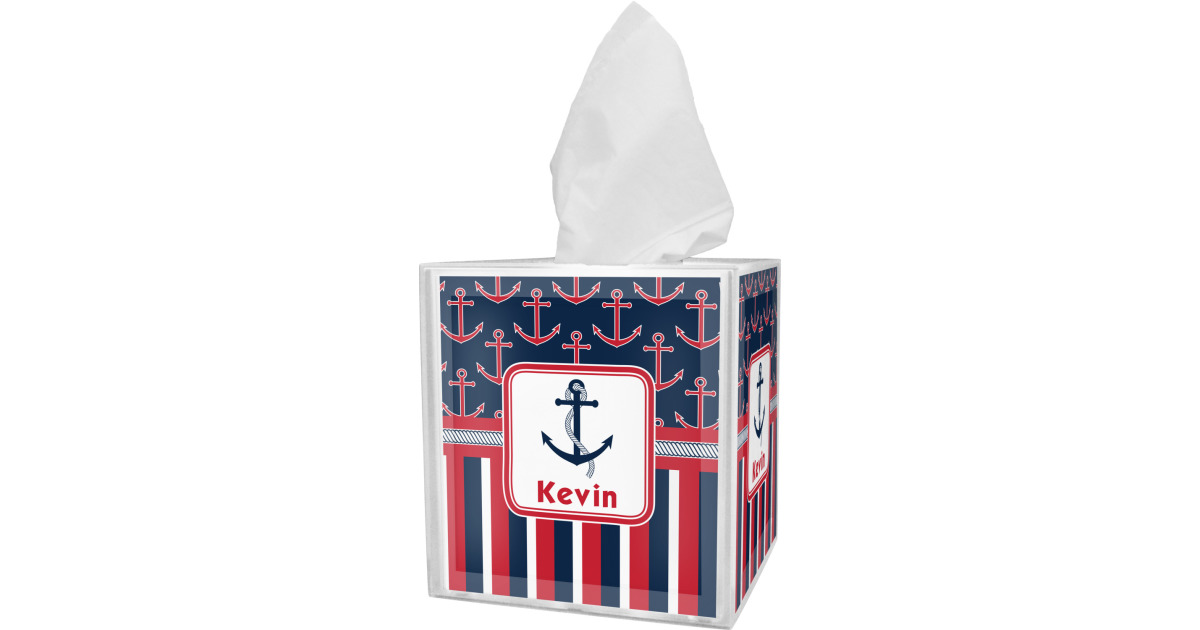 Custom Nautical Anchors & Stripes Tissue Box Cover (Personalized ...