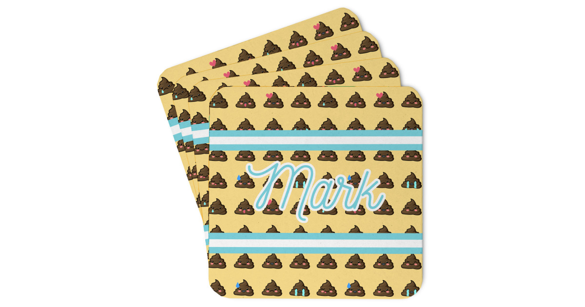 Custom Poop Emoji Paper Coasters w/ Name or Text | YouCustomizeIt