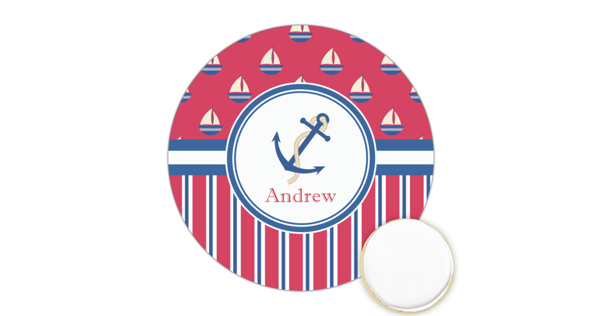 Custom Sail Boats & Stripes Printed Cookie Topper - Round (Personalized ...