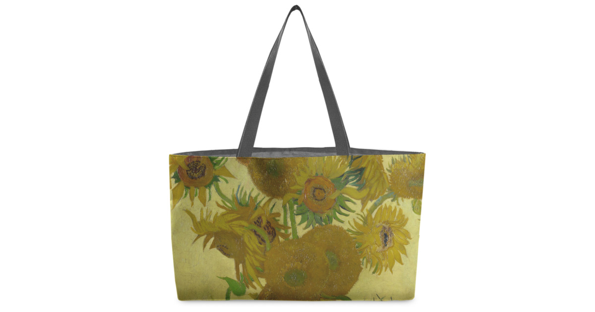 Custom Sunflowers (Van Gogh 1888) Beach Totes Bag - w/ Black Handles ...