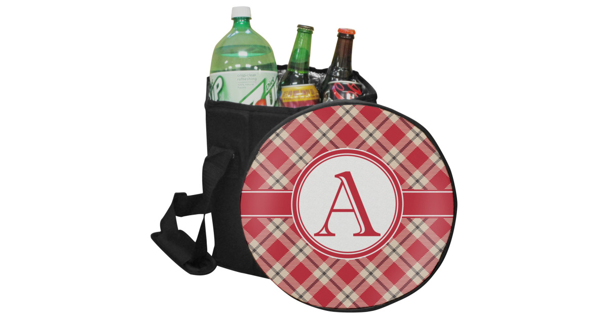 Custom Red & Tan Plaid Collapsible Cooler & Seat (Personalized ...