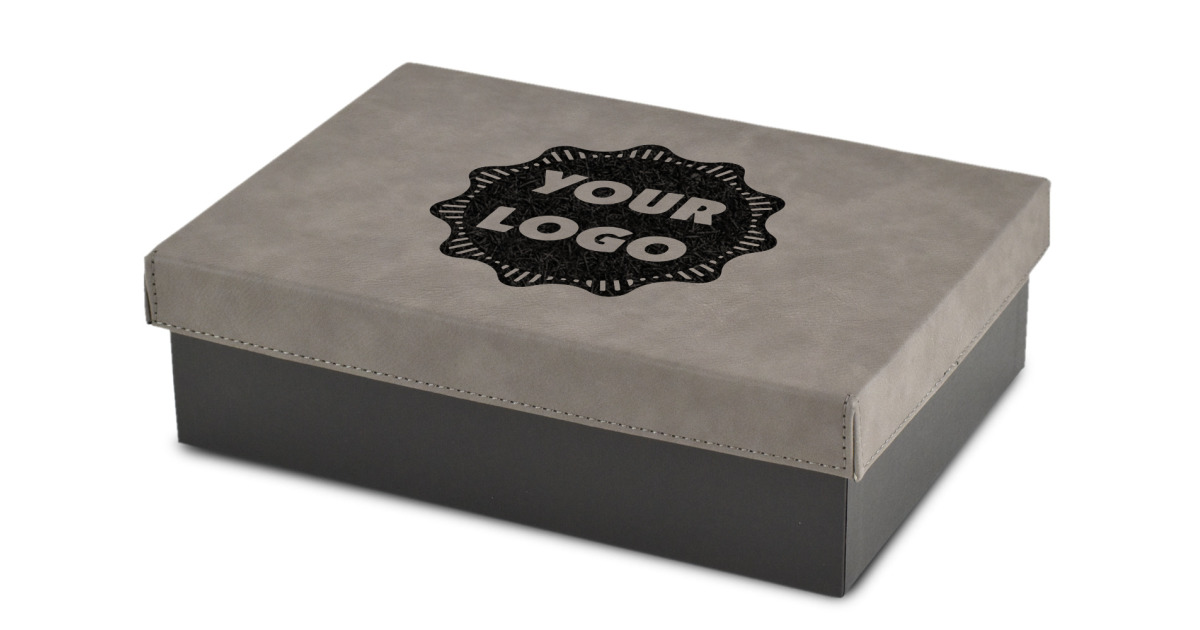 Custom Logo Gift Box w/ Engraved Leather Lid - Medium | YouCustomizeIt