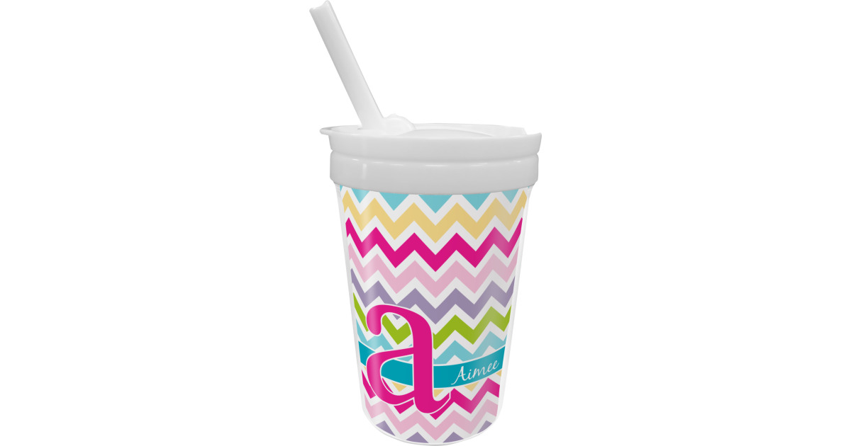 Custom Colorful Chevron Sippy Cup with Straw (Personalized ...