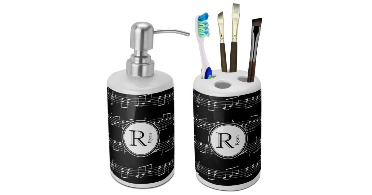 Custom Musical Notes Ceramic Bathroom Accessories Set (Personalized ...