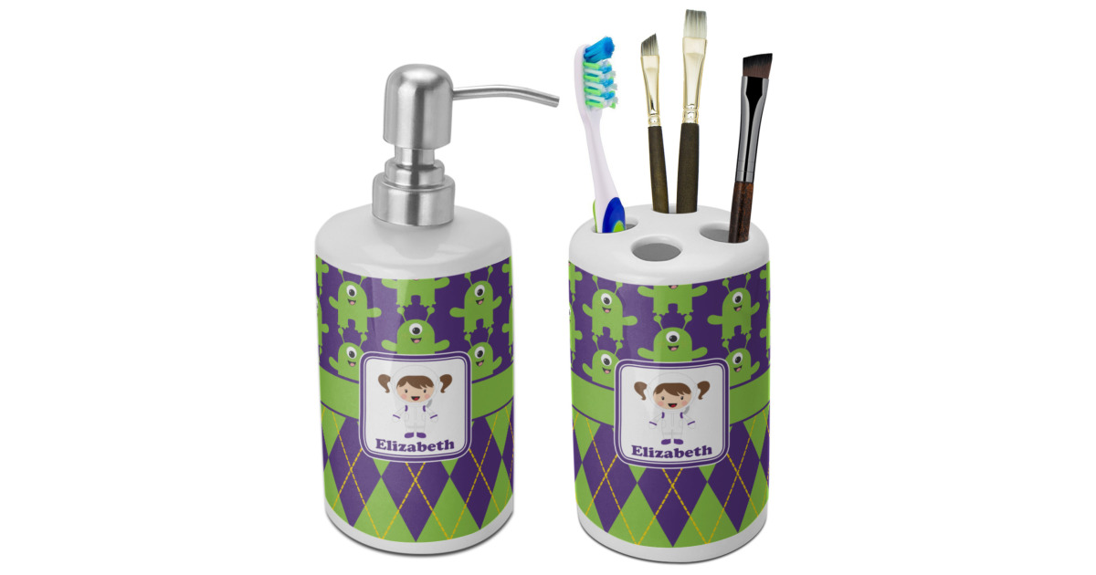 Custom Astronaut, Aliens & Argyle Ceramic Bathroom Accessories Set ...