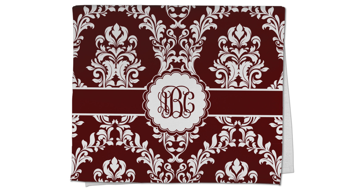 Custom Maroon & White Kitchen Towel - Poly Cotton w/ Monograms ...