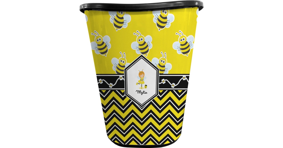 Custom Buzzing Bee Waste Basket - Single Sided (Black) (Personalized ...