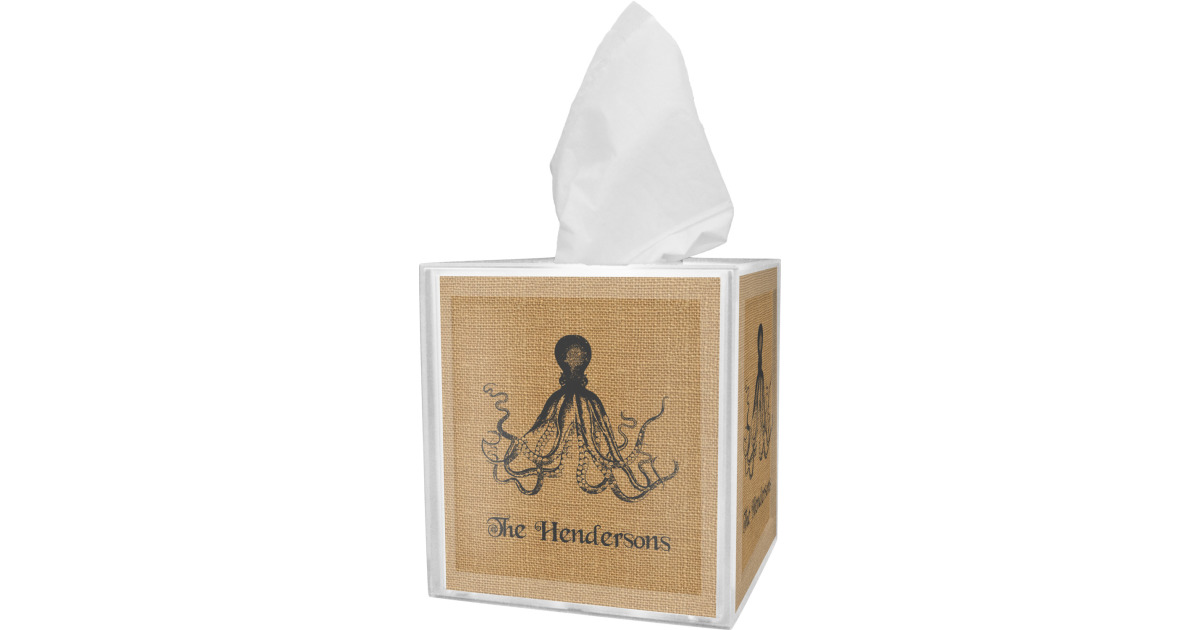 Custom Octopus & Burlap Print Tissue Box Cover (Personalized ...