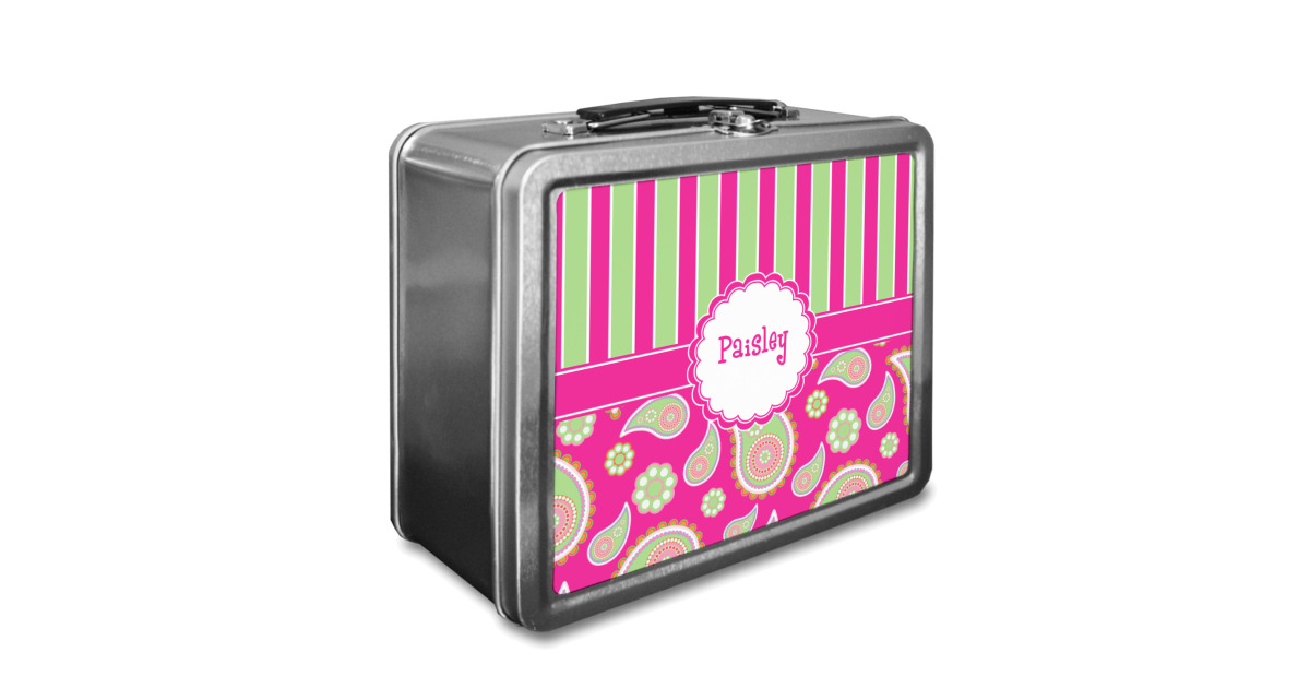 Custom Pink & Green Paisley and Stripes Lunch Box (Personalized ...
