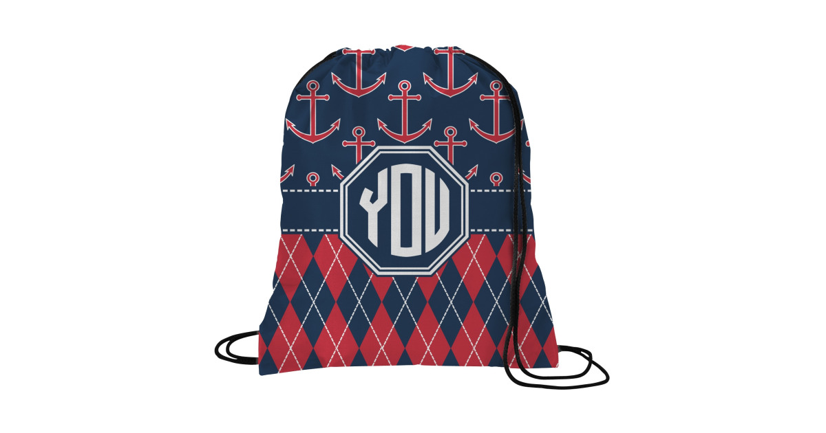 Custom Anchors & Argyle Drawstring Backpack (Personalized) | YouCustomizeIt